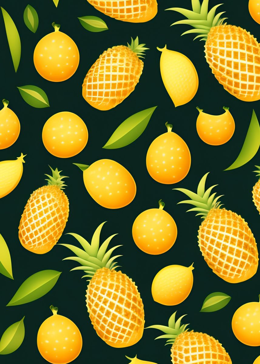 'Yellow fruits pattern' Poster, picture, metal print, paint by ALMA ...