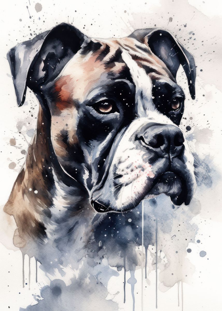 'Boxer Dog Inked Elegance' Poster, picture, metal print, paint by Usama ...