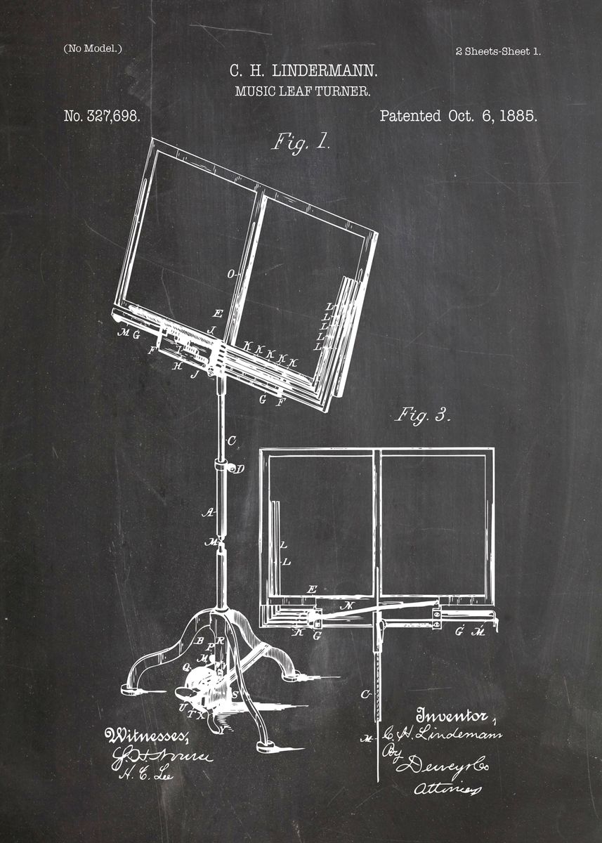 'Music Leaf Turner patent' Poster, picture, metal print, paint by ...