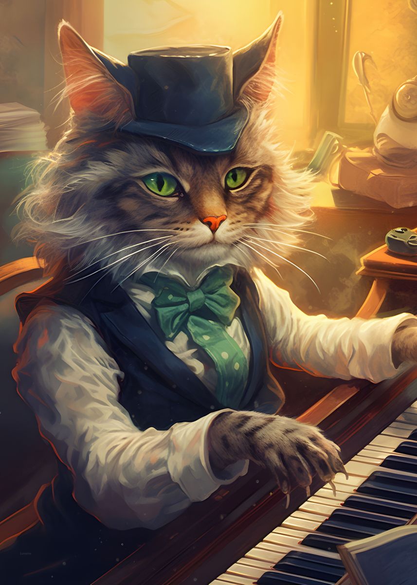 'Musician cat' Poster, picture, metal print, paint by LUNOME | Displate
