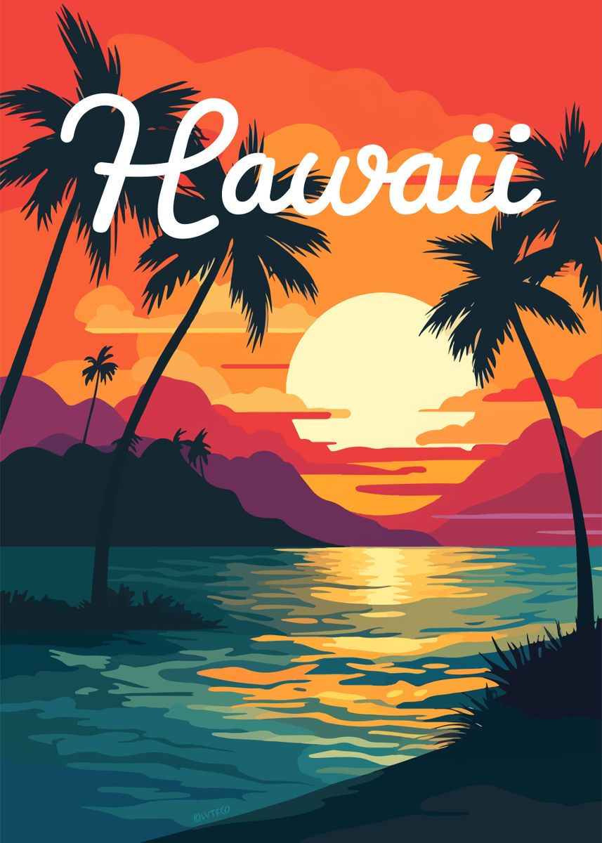 'Hawaii Sunset Illustration' Poster by LVTFCO | Displate