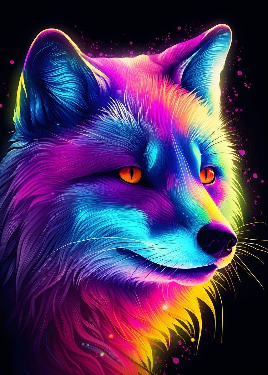 'Neon Arctic Fox' Poster, picture, metal print, paint by Makadur | Displate