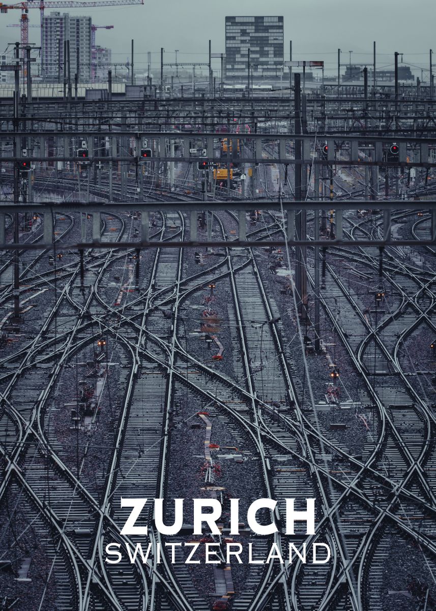 'Train rails Zurich' Poster, picture, metal print, paint by Eric ...