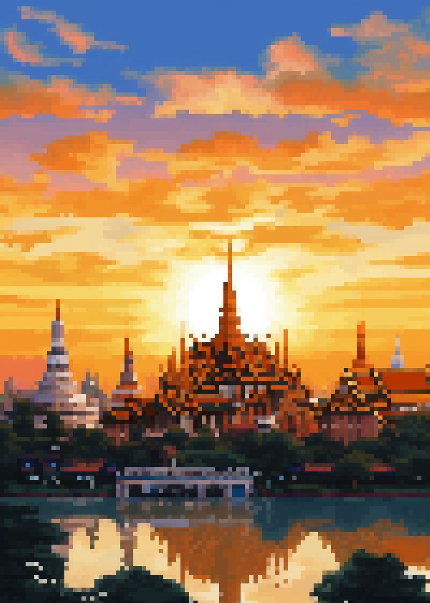 'Bangkok palace pixel art' Poster, picture, metal print, paint by ...