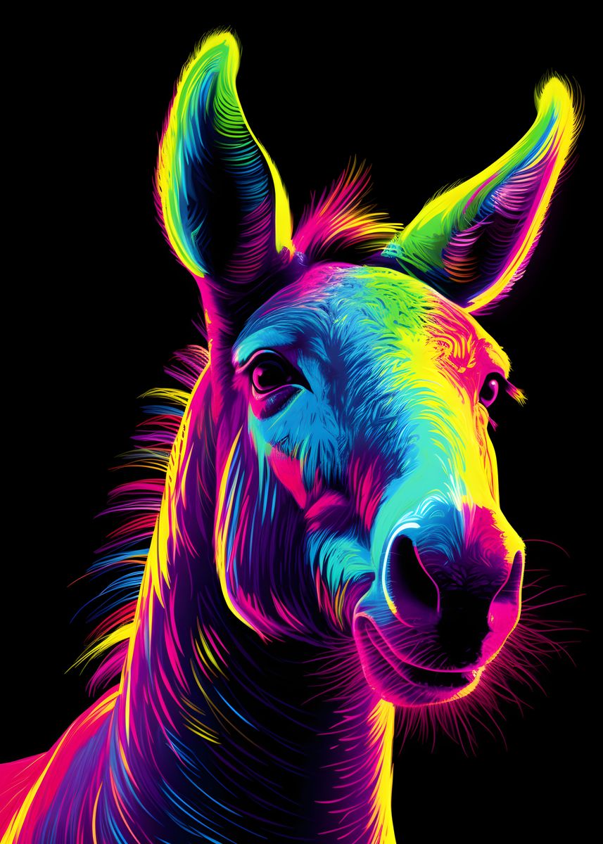 'Neon Donkey' Poster, picture, metal print, paint by Makadur | Displate