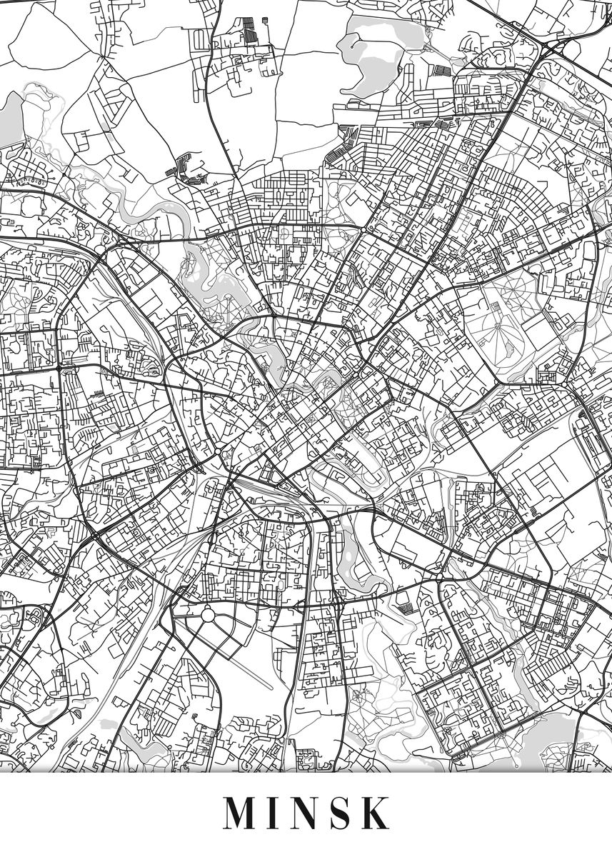 'Minsk White Map' Poster by dkDesign | Displate