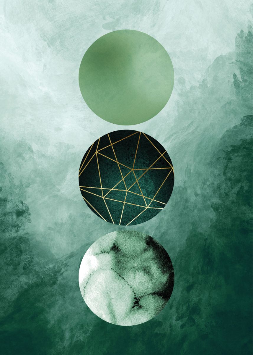 'Emerald Green Geometric 3' Poster, picture, metal print, paint by ...