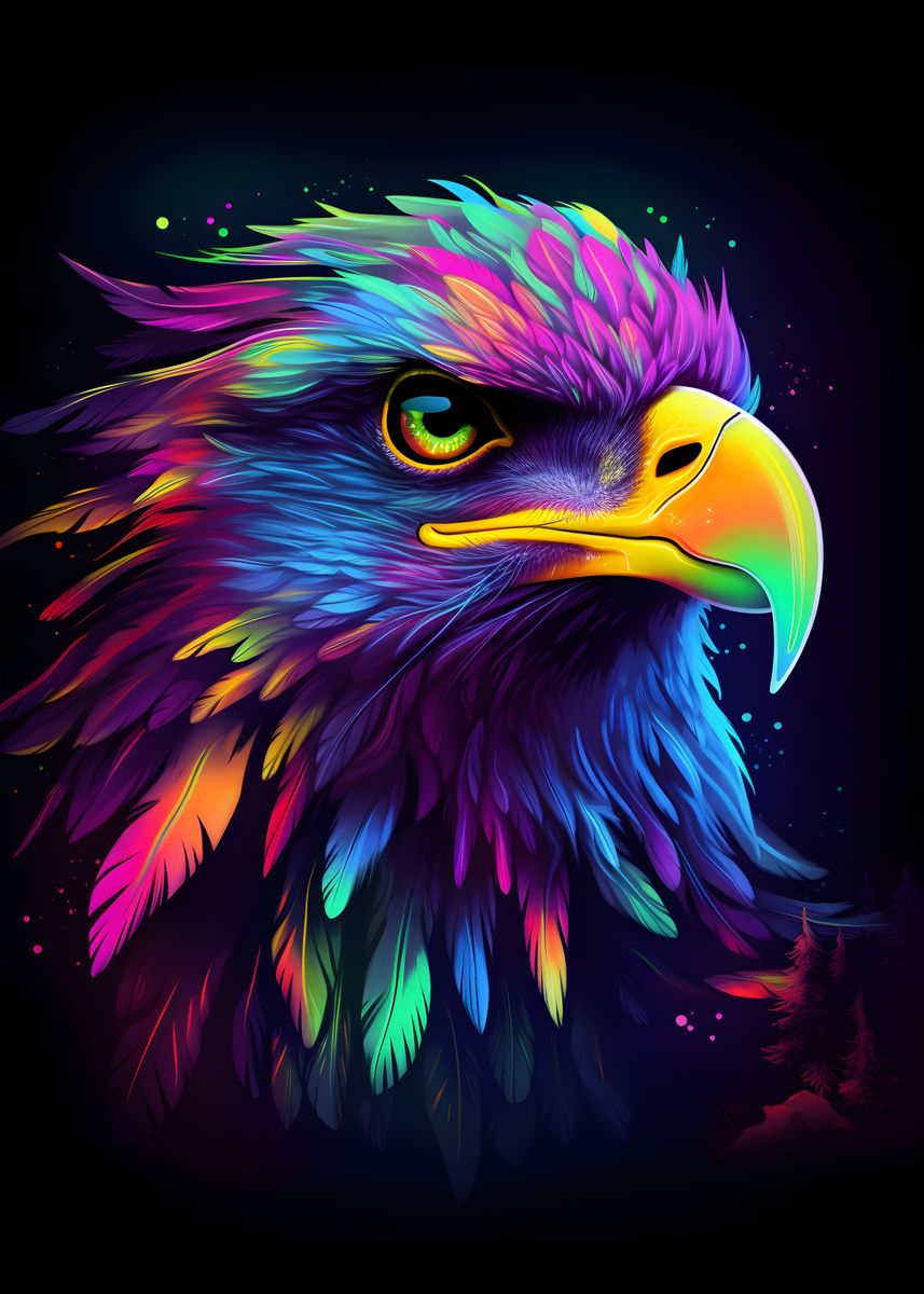'Neon Eagle' Poster, picture, metal print, paint by Makadur | Displate