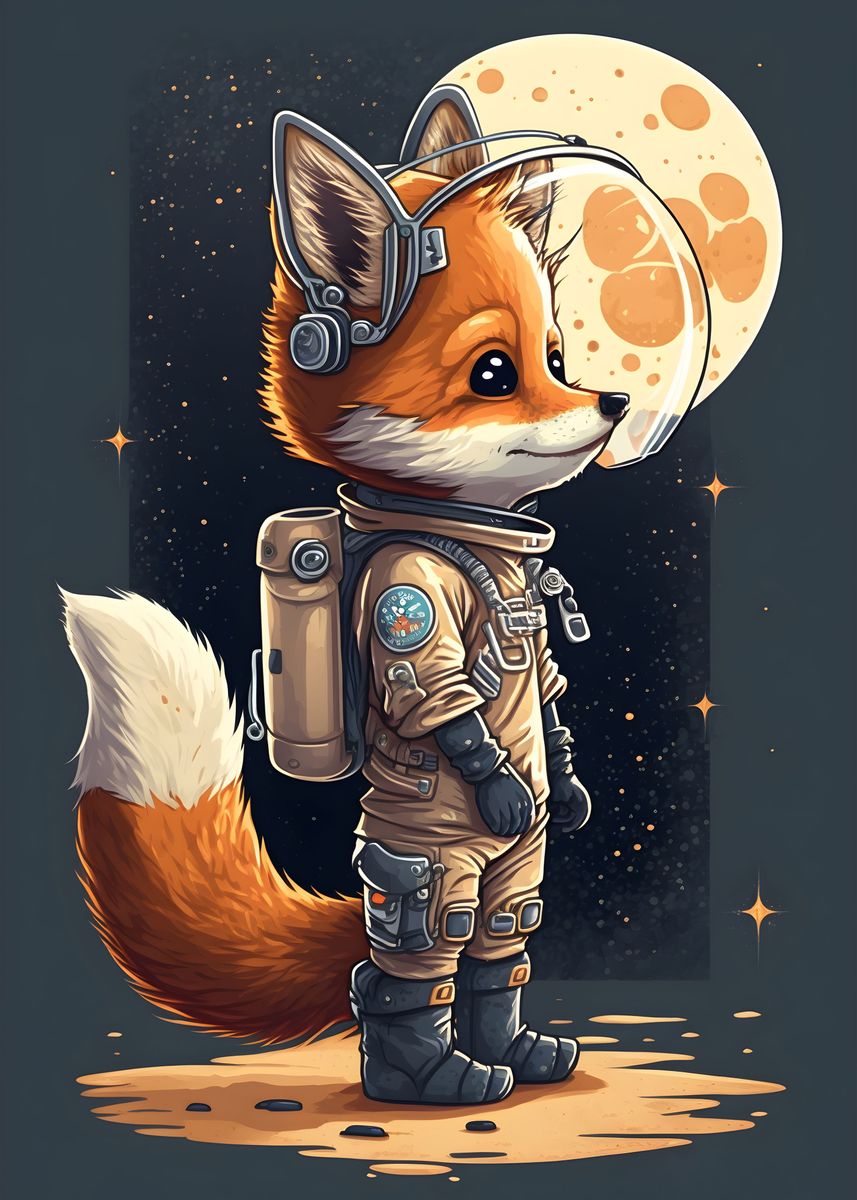 'Cute fox astronaut' Poster, picture, metal print, paint by ...