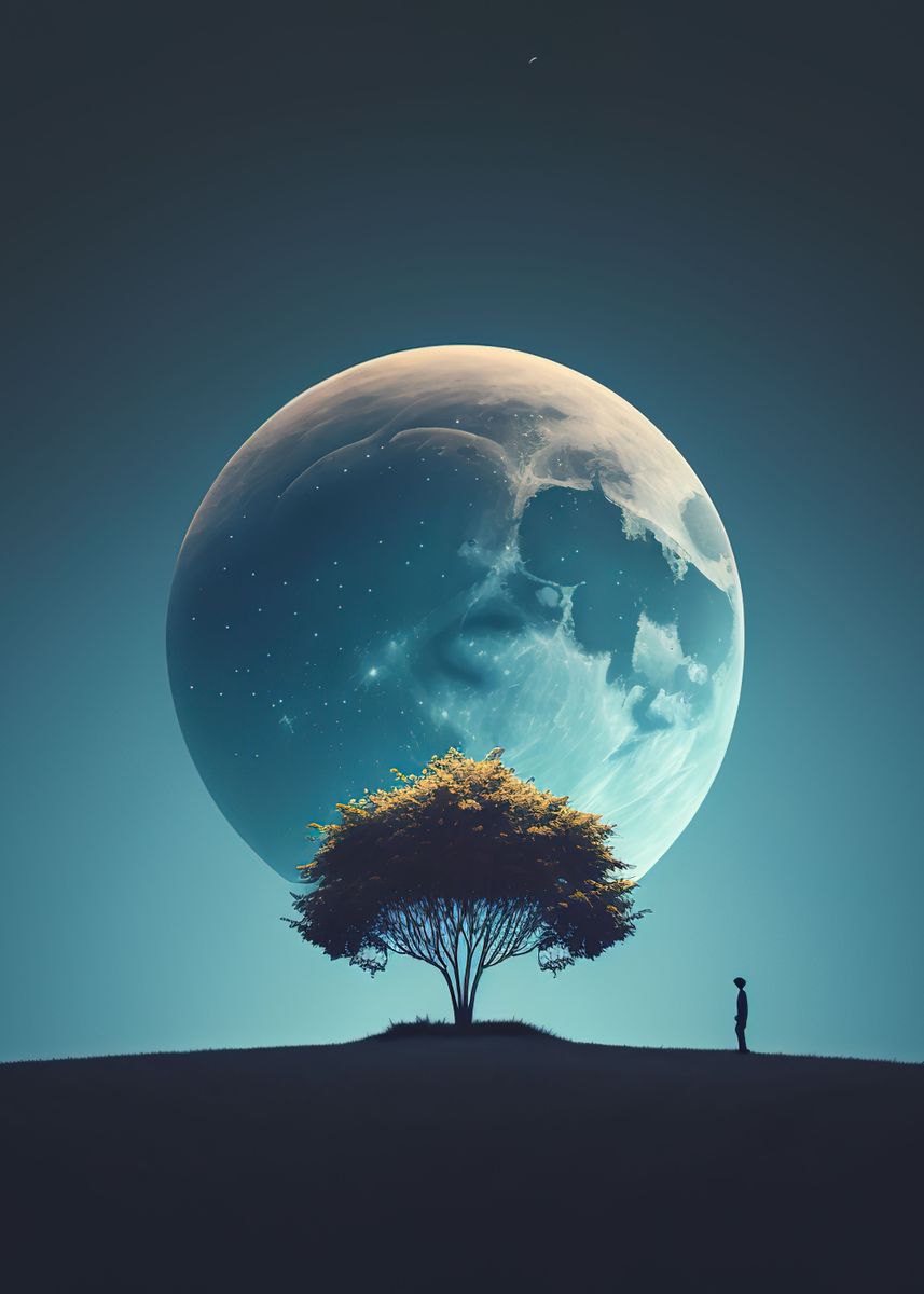 'Silhouette Tree and Moon ' Poster, picture, metal print, paint by ...