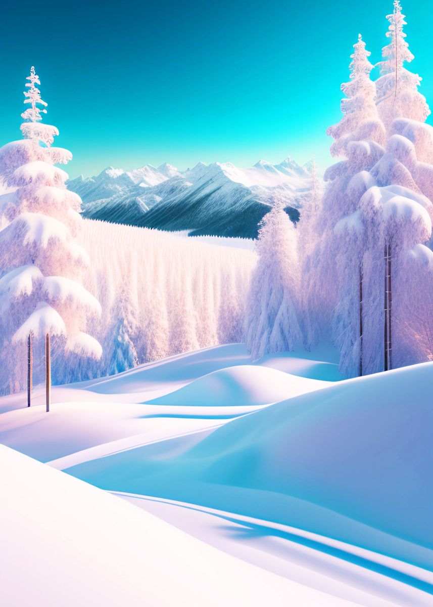 'SNOW MOUNTAIN' Poster, picture, metal print, paint by LuckStory | Displate