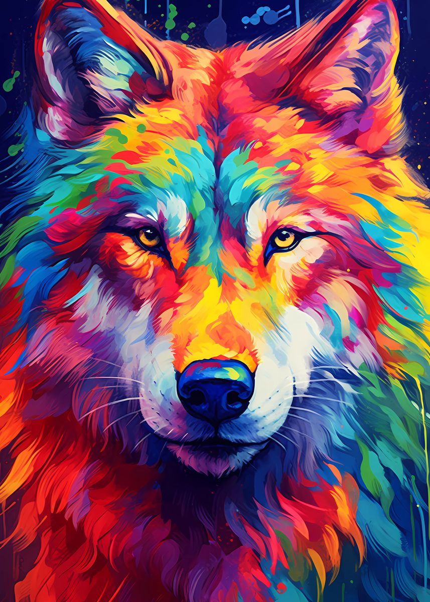 'Wolf Colorful' Poster, picture, metal print, paint by DecoyDesign ...
