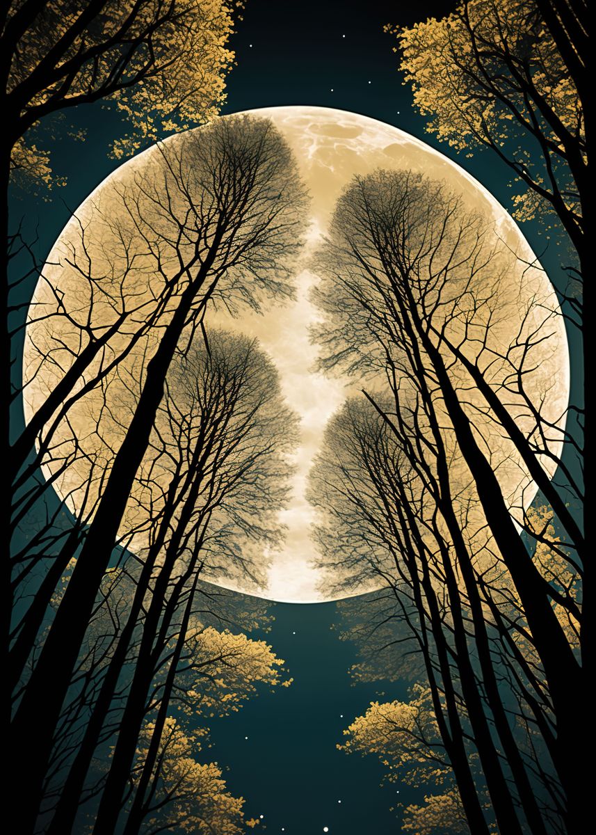 'Silhouette Tree and Moon ' Poster, picture, metal print, paint by ...