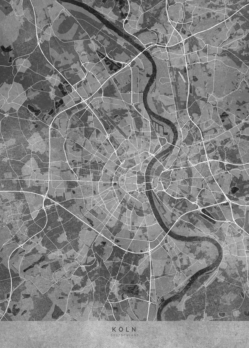 'Gray map of Koln Germany' Poster, picture, metal print, paint by ...