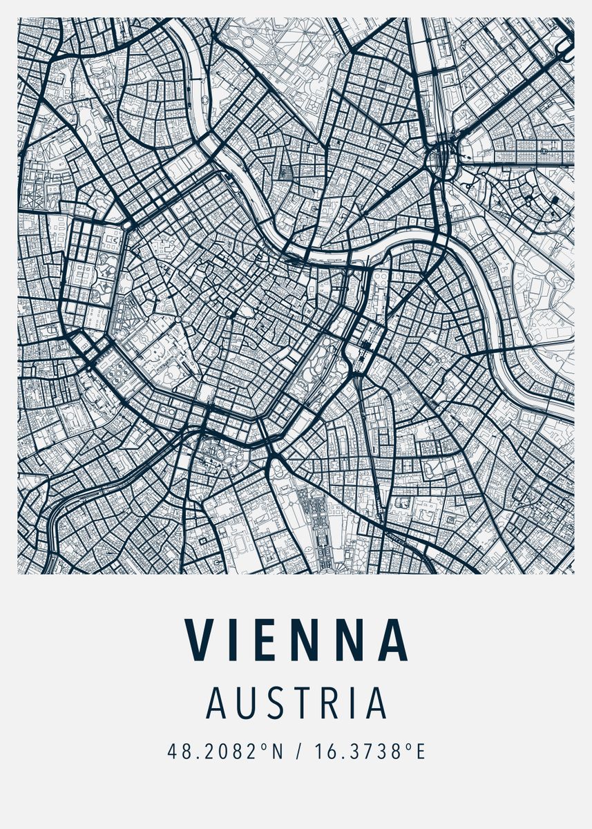 'vienna simple map' Poster, picture, metal print, paint by Denise ...