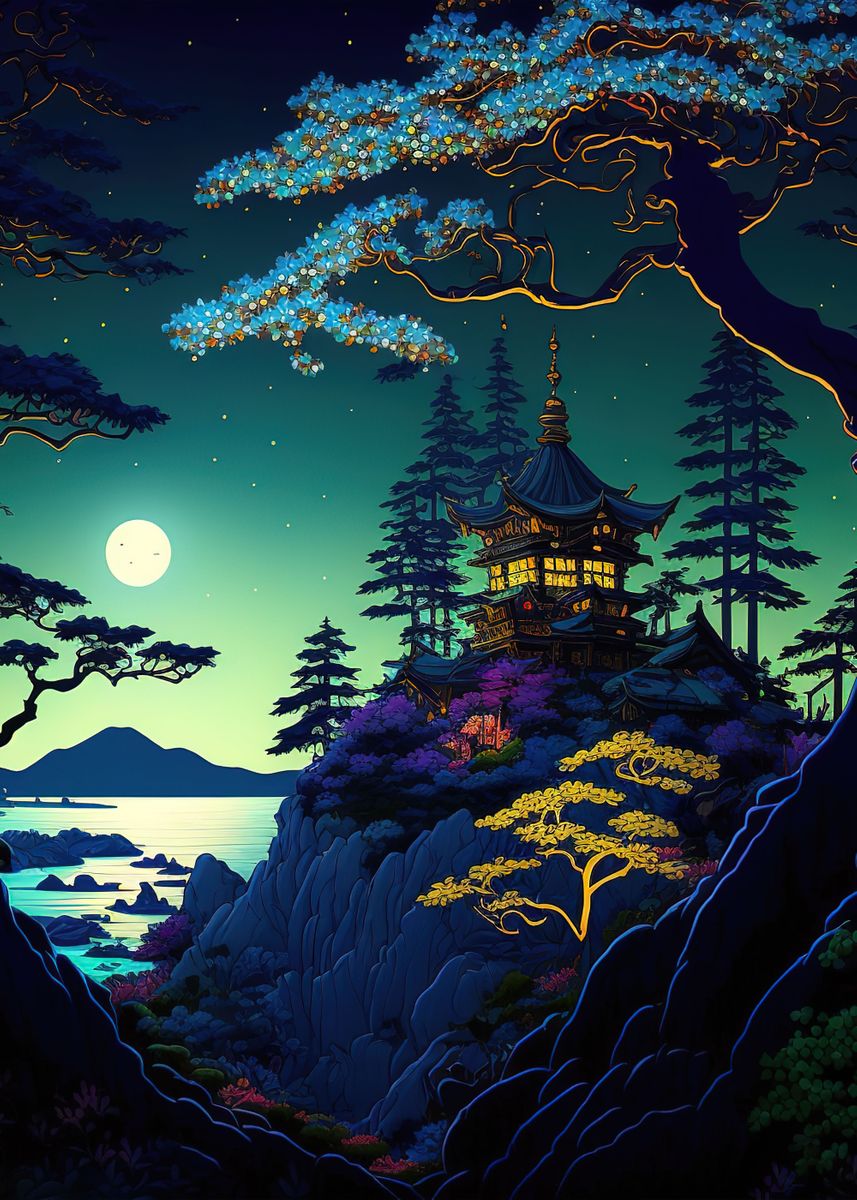 'Night Japan House' Poster, picture, metal print, paint by Daniaal ...
