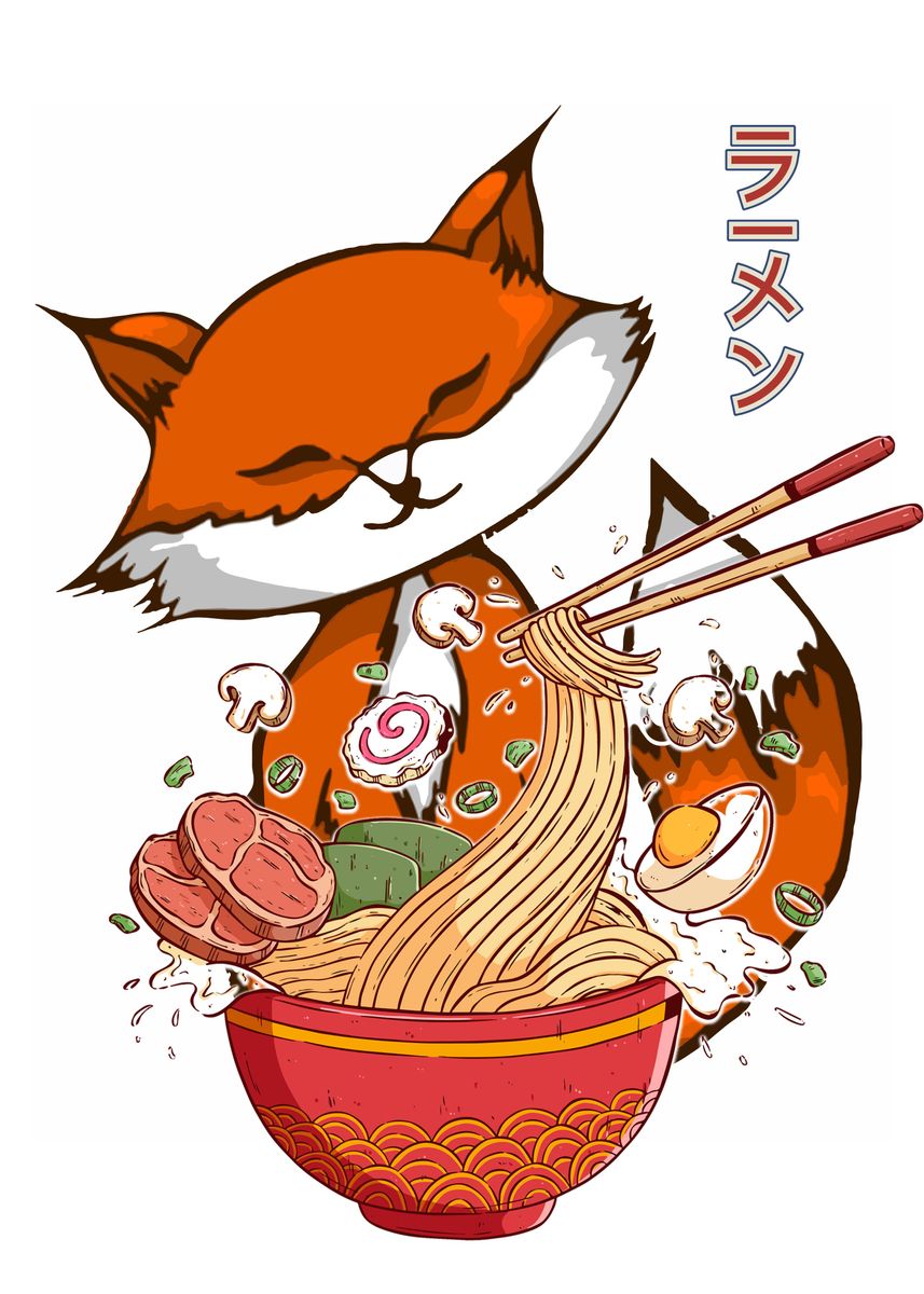 'Fox japan ramen' Poster, picture, metal print, paint by anhvivuha ...