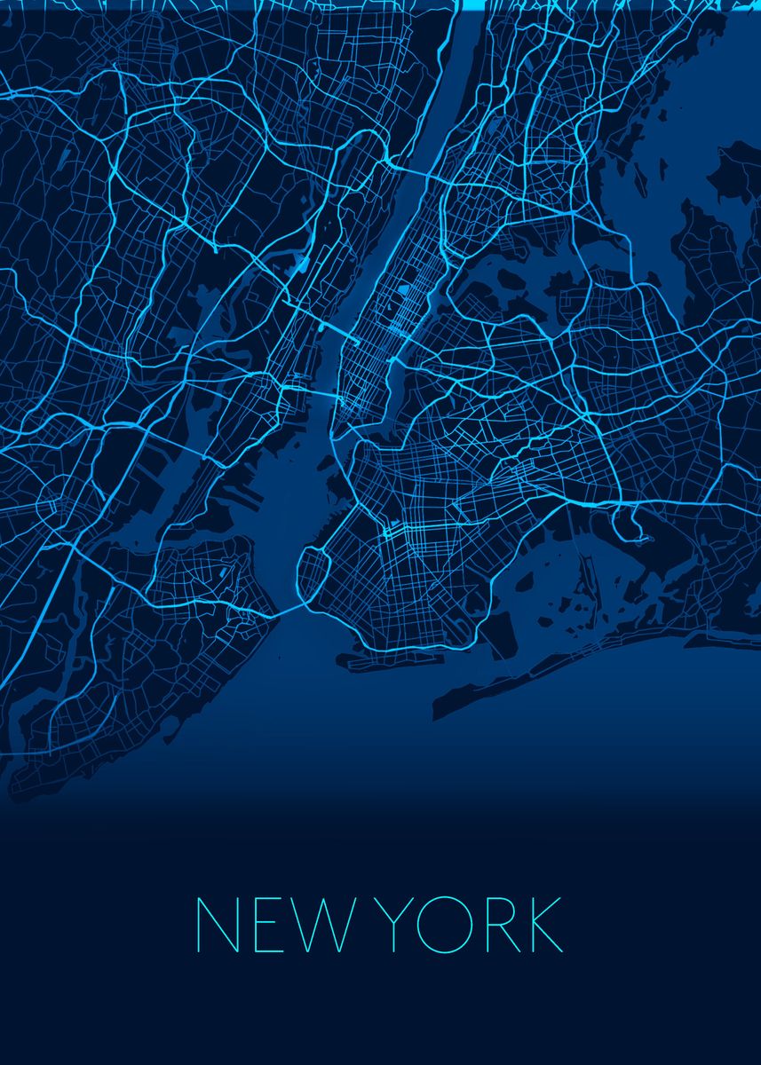 'New York neon city map' Poster, picture, metal print, paint by Vardi ...