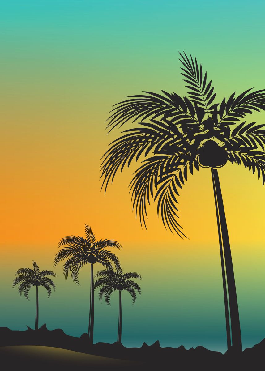 'Sunset Palm' Poster, picture, metal print, paint by Artditisme | Displate