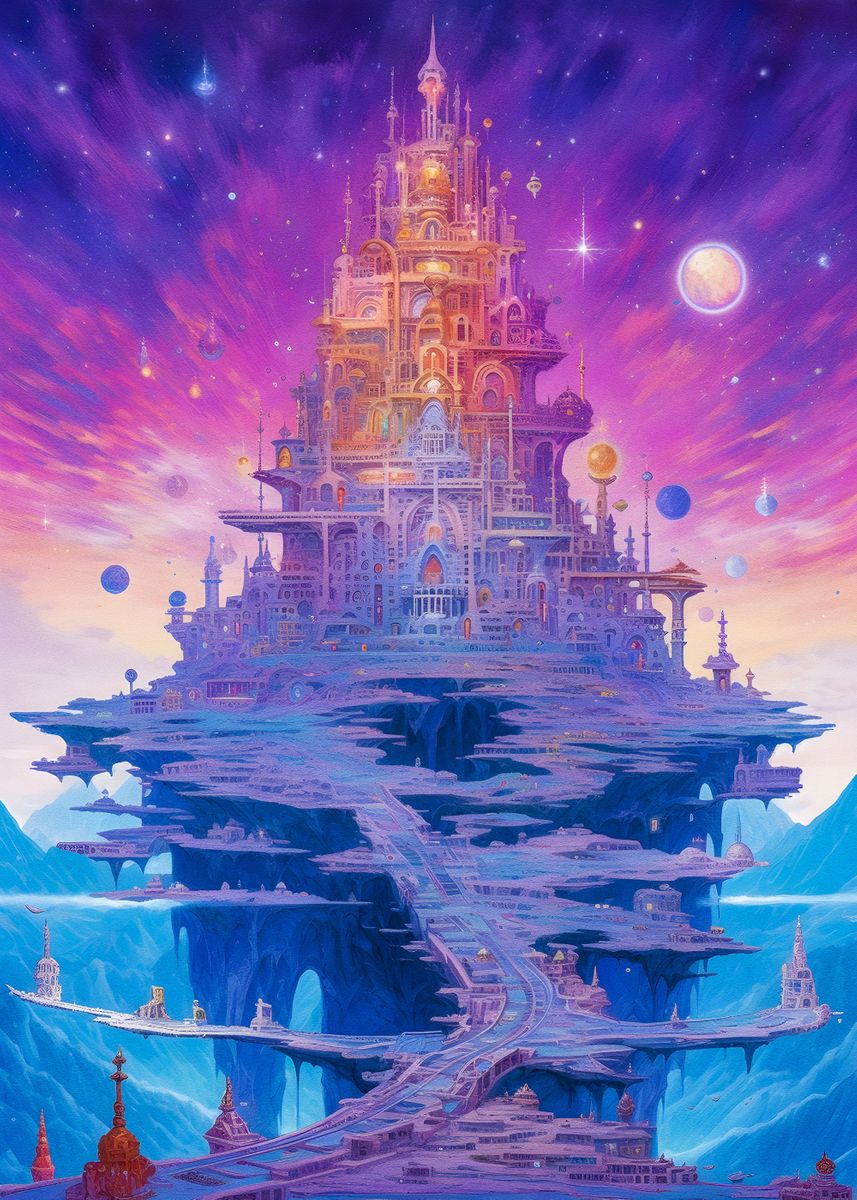 'Castle in space 7' Poster, picture, metal print, paint by Muhammad Irsan | Displate