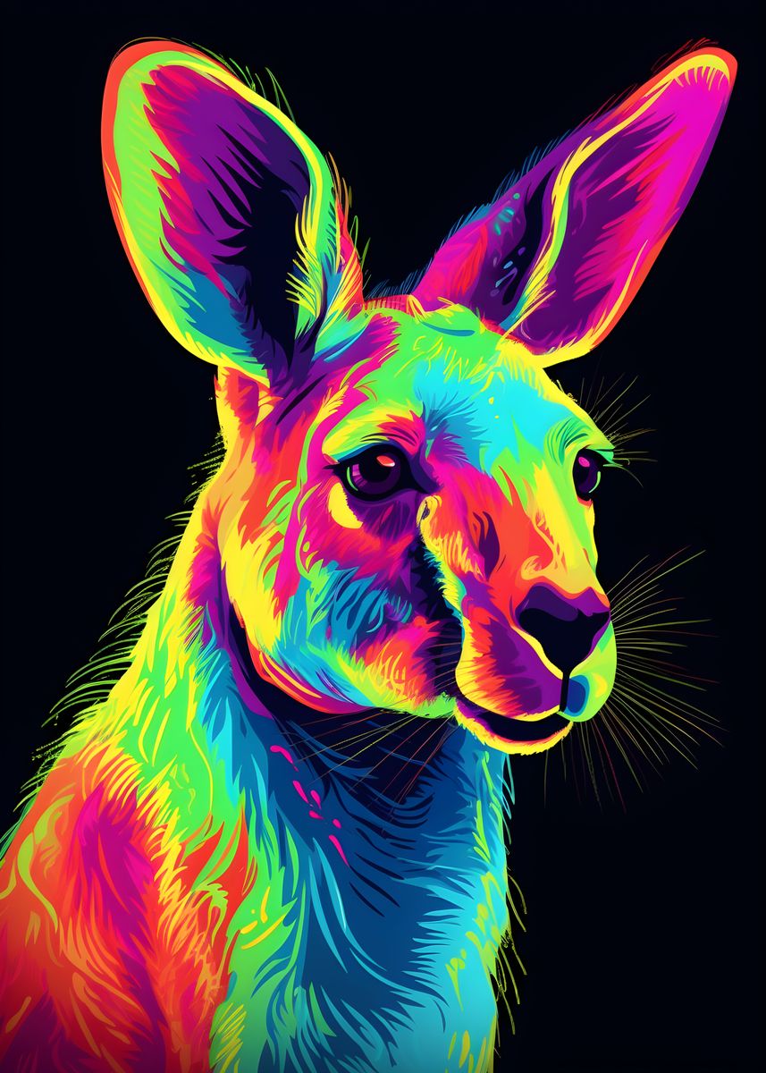'Neon Kangaroo' Poster, picture, metal print, paint by Makadur | Displate