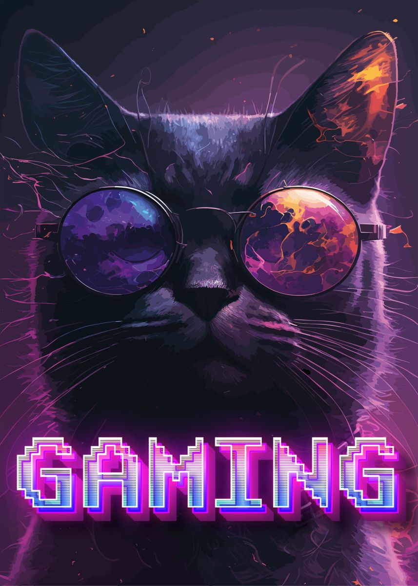 'Cats and Gaming Cool Cat' Poster, picture, metal print, paint by ...