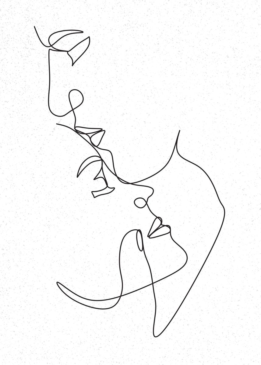 'One Line Kissing' Poster, picture, metal print, paint by MBLK | Displate