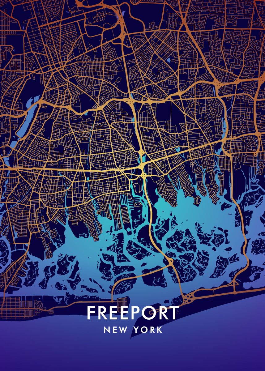 'Freeport New York Map' Poster, picture, metal print, paint by Miracle ...