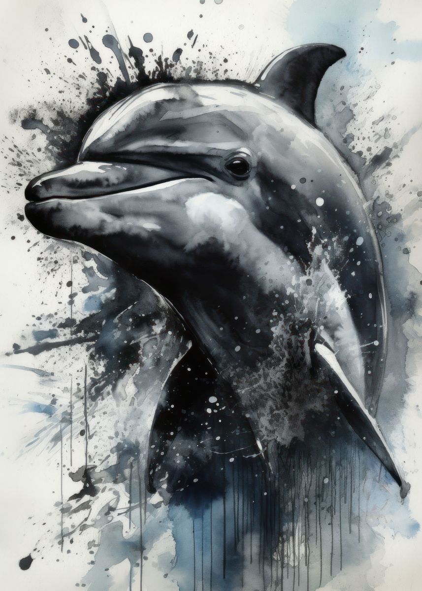 'Dolphin Beauty Black Ink' Poster, picture, metal print, paint by Usama ...