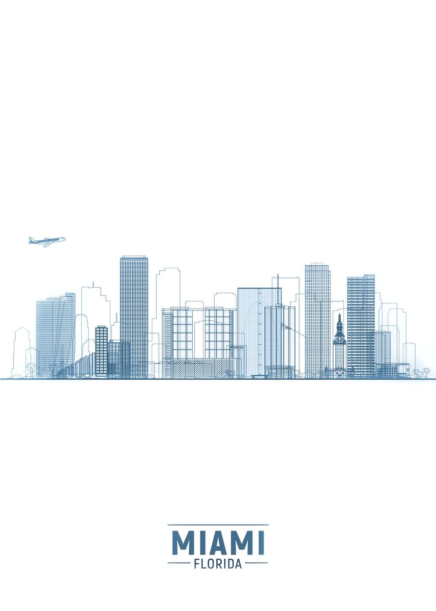 'Miami Blueprint Skyline ' Poster, picture, metal print, paint by ...