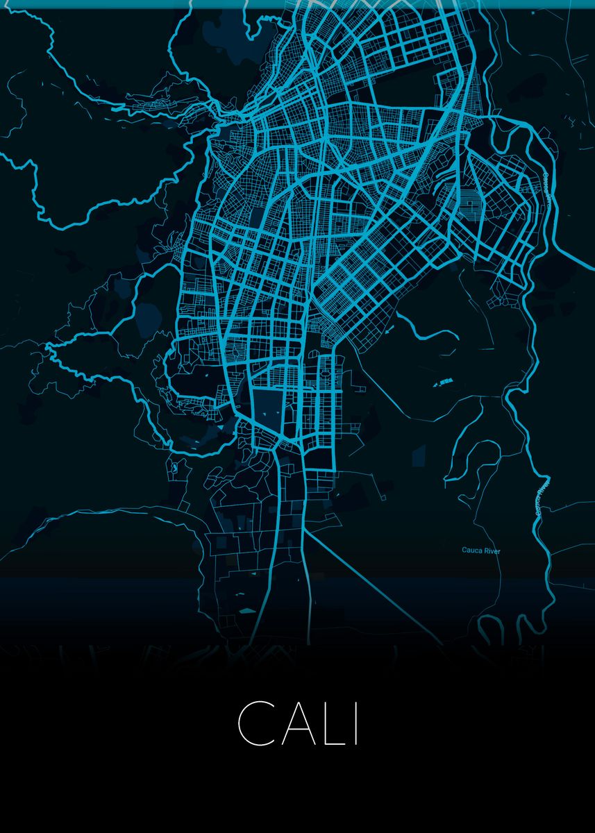 'Cali Colombia neon map' Poster by Vardi Creations | Displate