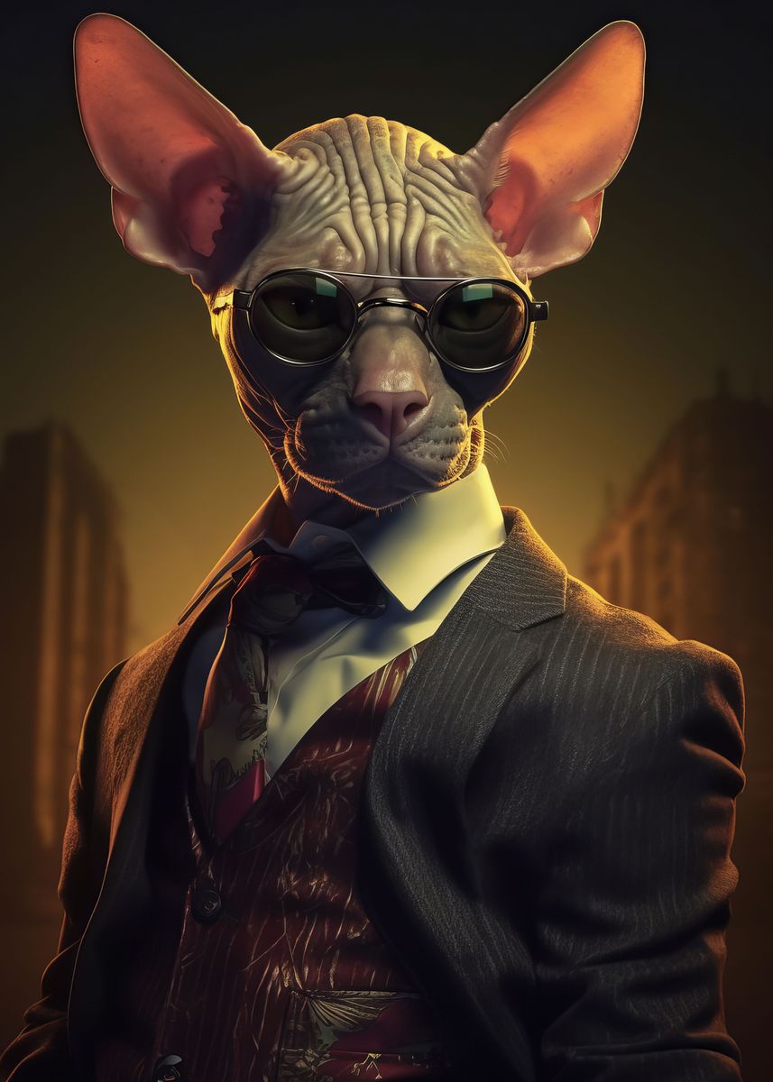 'Gangster Sphinx cat' Poster, picture, metal print, paint by Karolina ...