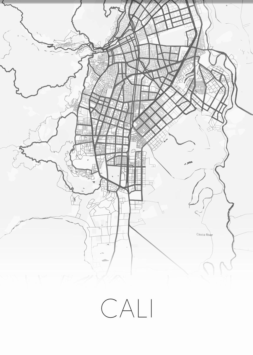 'Cali Colombia white map' Poster, picture, metal print, paint by Vardi ...