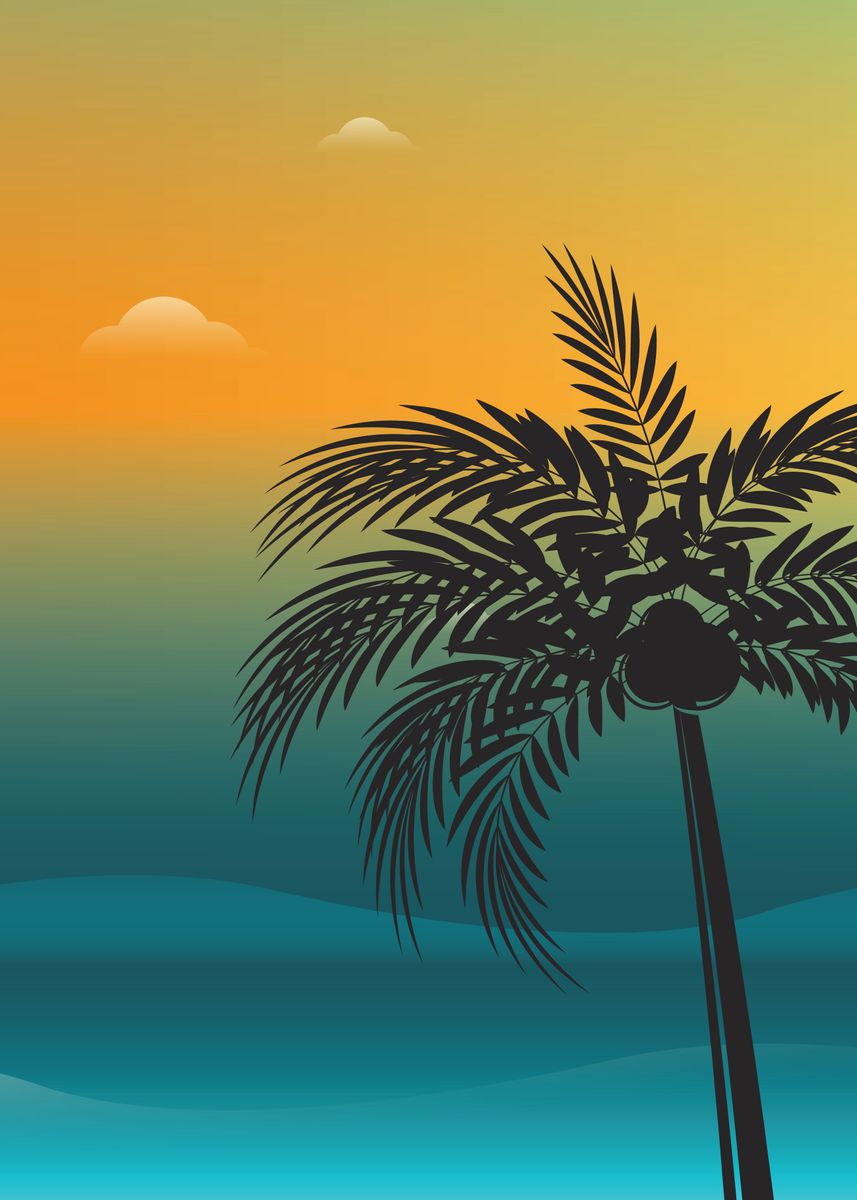 'Sunset Palm' Poster, picture, metal print, paint by Artditisme | Displate