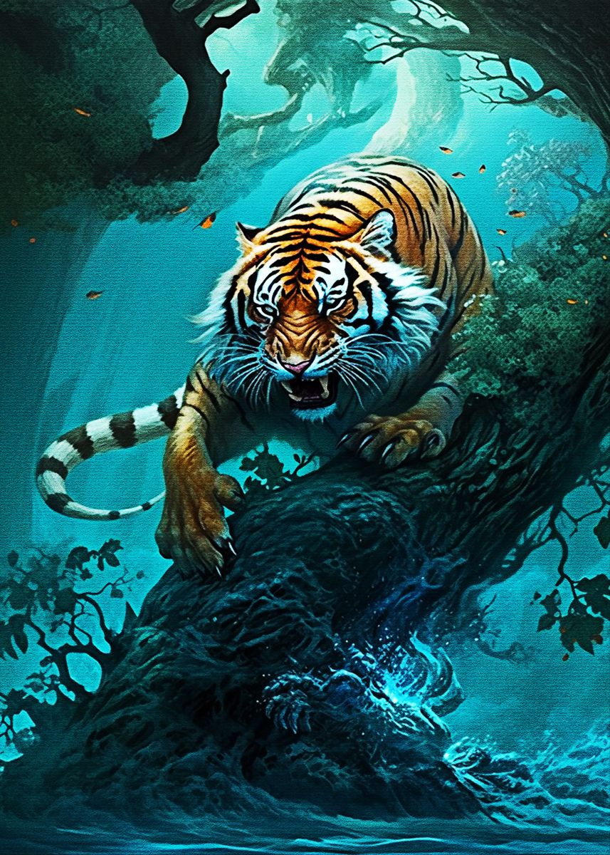 'Asian mythical tiger' Poster, picture, metal print, paint by Coffee ...