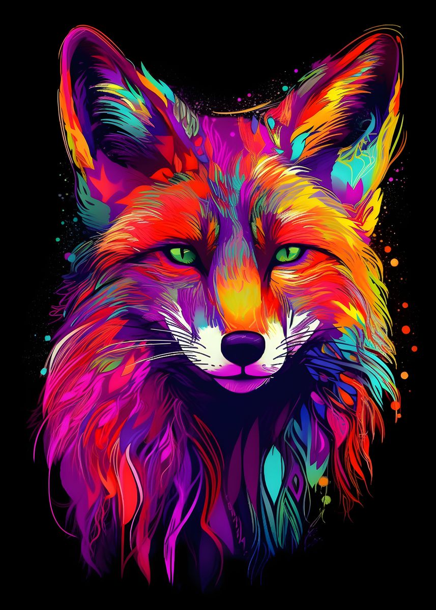 'Neon Fox' Poster, picture, metal print, paint by Makadur | Displate