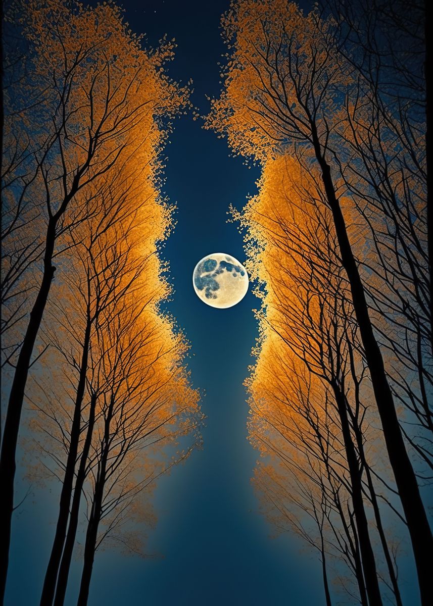 'Silhouette Tree and Moon ' Poster, picture, metal print, paint by ...