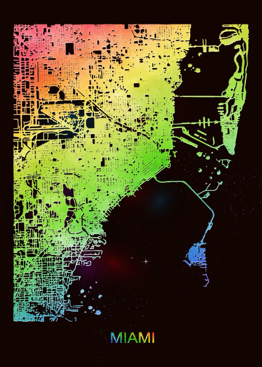 'Miami Map' Poster, picture, metal print, paint by Terrance Seay | Displate