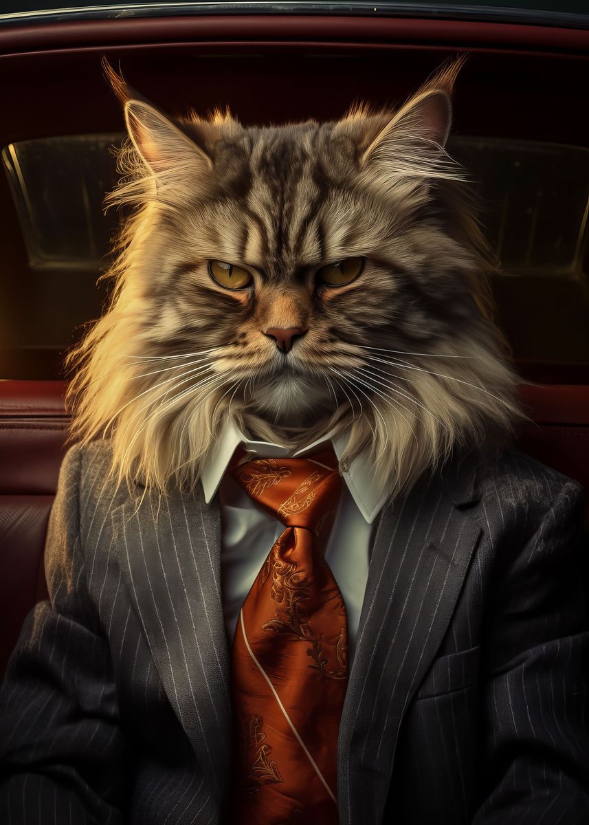 'Mafia Maine Coon cat' Poster, picture, metal print, paint by Karolina ...