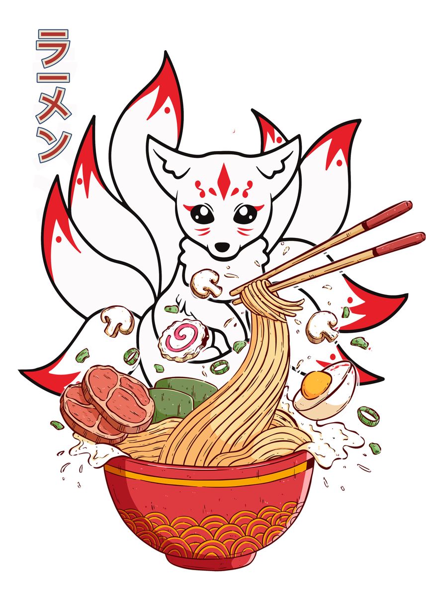 'Fox japan ramen' Poster, picture, metal print, paint by anhvivuha ...