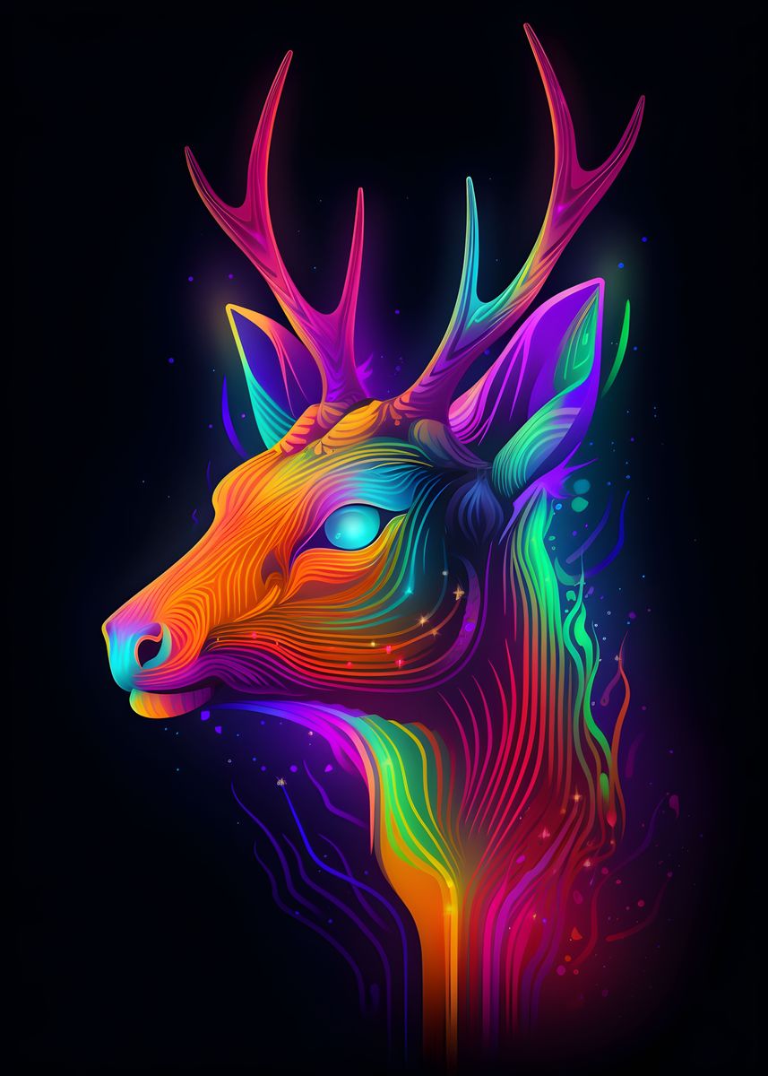 'Neon Deer' Poster, picture, metal print, paint by Makadur | Displate