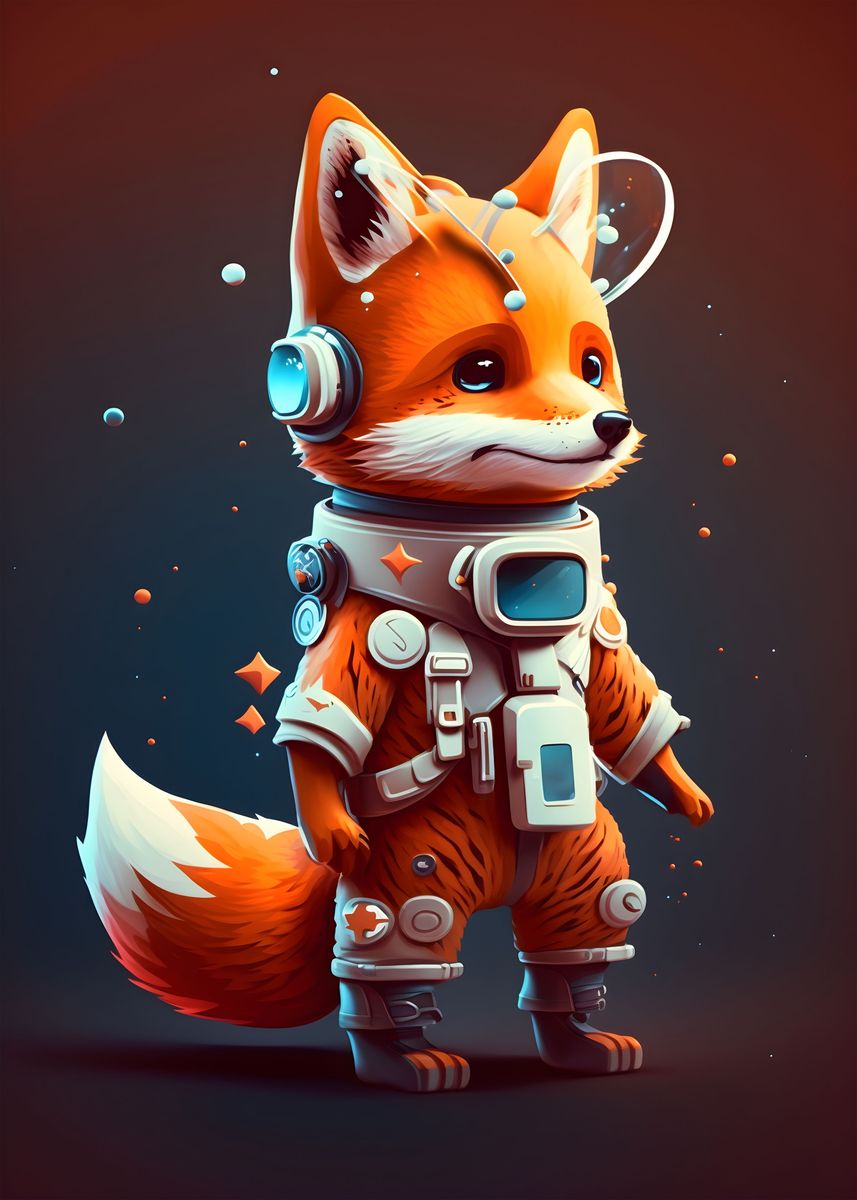 'Cute fox astronaut' Poster, picture, metal print, paint by ...
