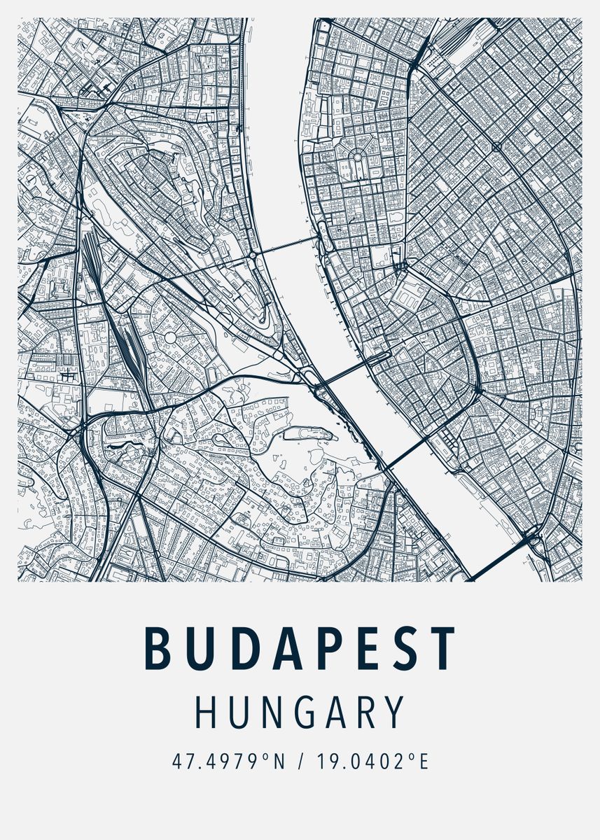'budapest simple map' Poster, picture, metal print, paint by Denise ...