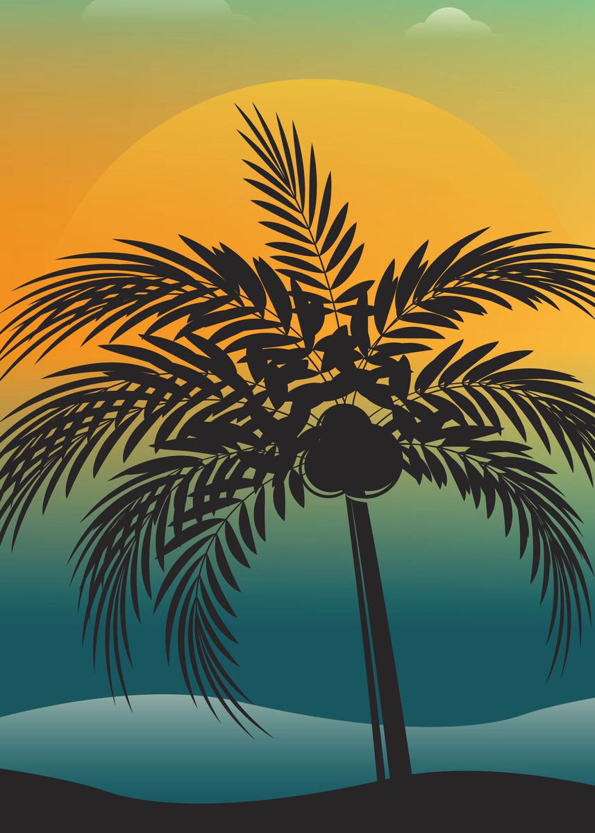 'Sunset Palm' Poster, picture, metal print, paint by Artditisme | Displate