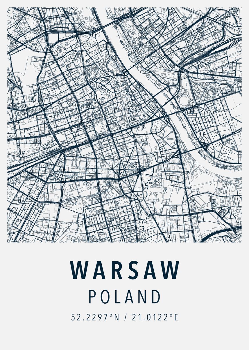 'warsaw simple map' Poster, picture, metal print, paint by Denise ...
