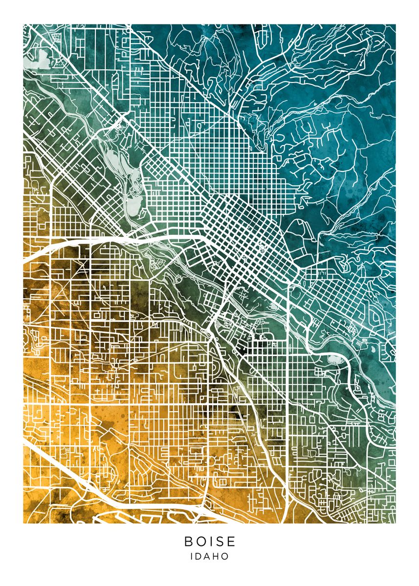 'Boise Idaho Map' Poster, picture, metal print, paint by Michael ...