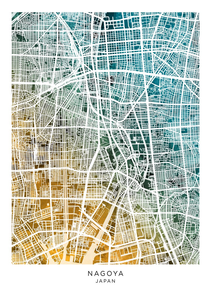 'Nagoya Japan Map' Poster, picture, metal print, paint by Michael ...