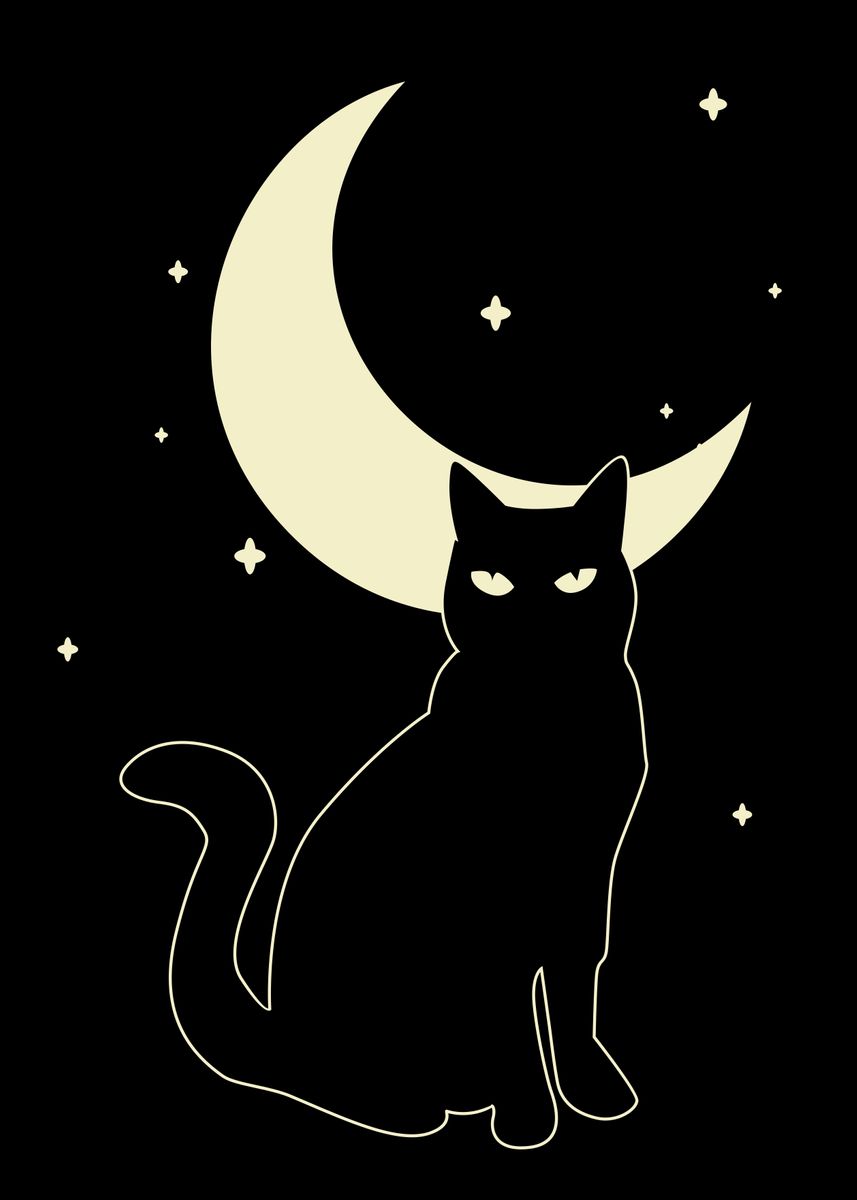 'Crescent Cat ' Poster, picture, metal print, paint by Muezzahero ...