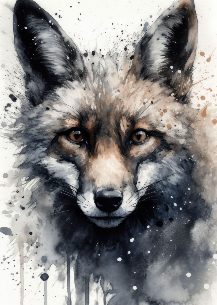 'Fox Beauty Black Ink' Poster, picture, metal print, paint by Usama ...