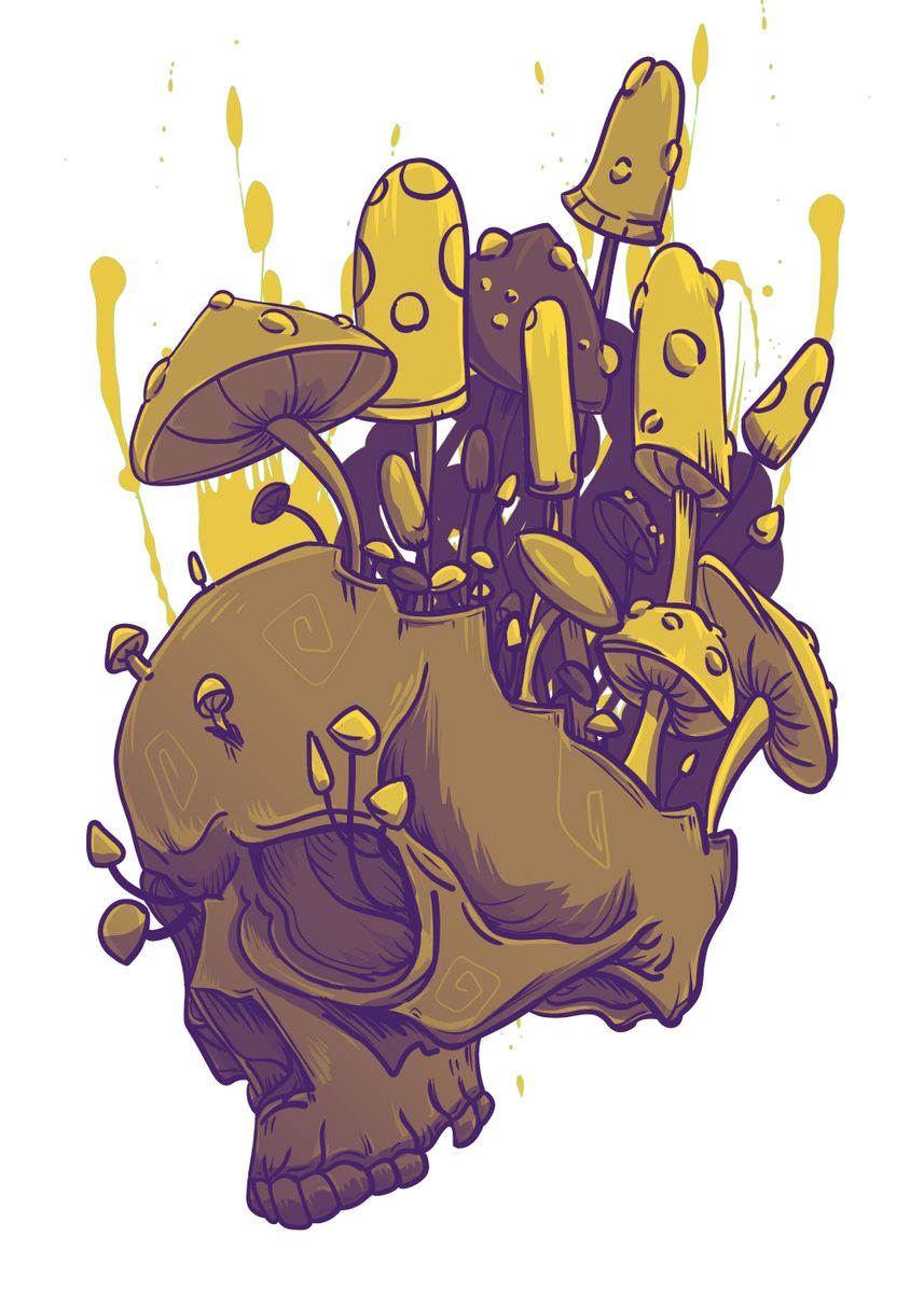 'Trippy Mushroom Skull Vibe' Poster, picture, metal print, paint by ...